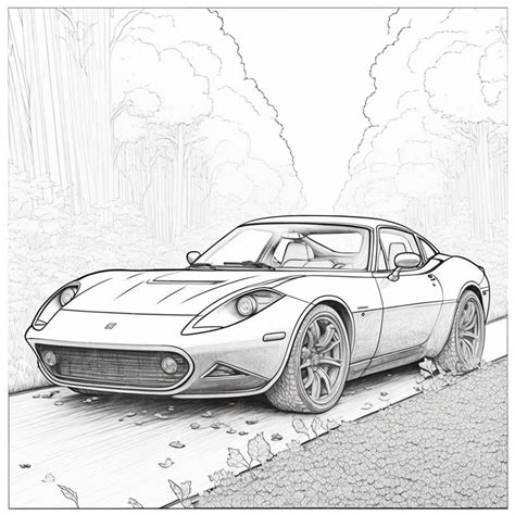 색칠 공부를위한 스포츠카 색칠 페이지 흑백 프리미엄 사진