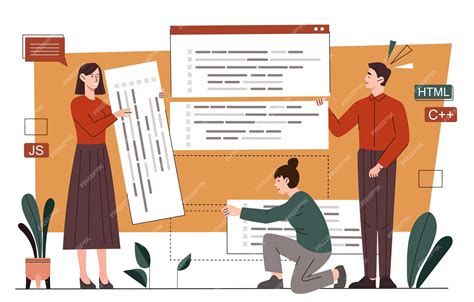 Premium Vector Source Code Concept Programmers And It Specialists