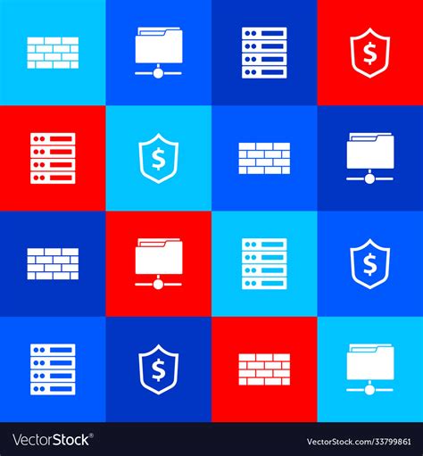 Set Firewall Security Wall Ftp Folder Server Vector Image