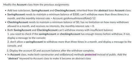 Solved Modify The Account Class From The Previous