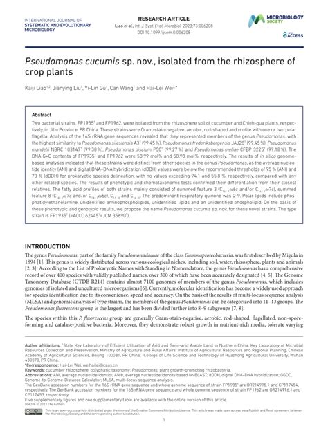 Pdf Pseudomonas Cucumis Sp Nov Isolated From The Rhizosphere Of Crop Plants