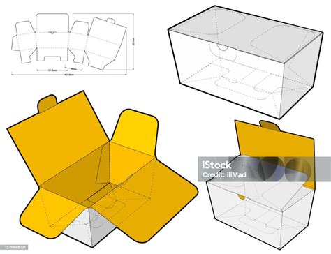 기프트 박스와 다이 컷 패턴 Eps 파일은 전체 스케일이며 완벽하게 작동합니다 실제 골판지 생산을 위해 준비되었습니다 디자인에 대한 스톡 벡터 아트 및 기타 이미지 Istock