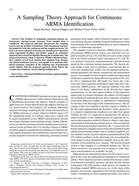 Pdf A Sampling Theory Approach For Continuous Arma Identification Dokumentips