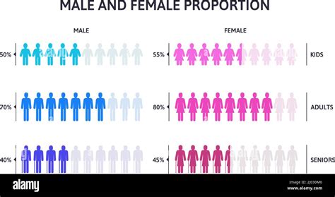 Male And Female Population Groups Infographic Percentage Man And Woman People Isolated Vector