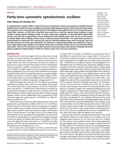 Pdf Parity Time Symmetric Optoelectronic Oscillator