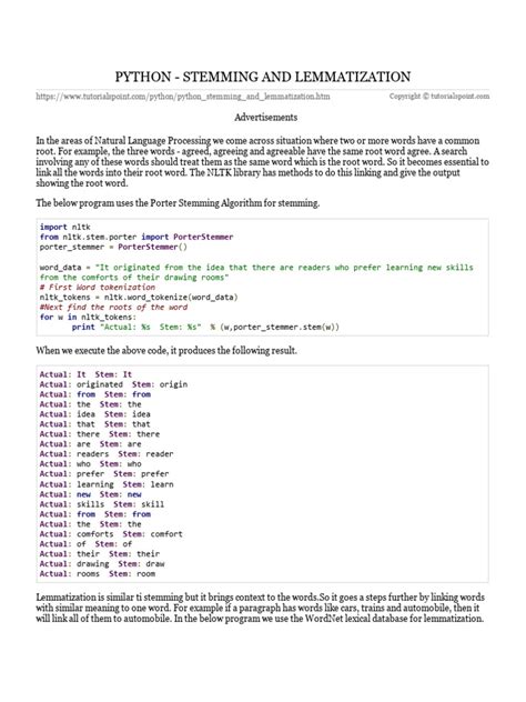 14python Stemming And Lemmatization Pdf Computer Programming Grammar
