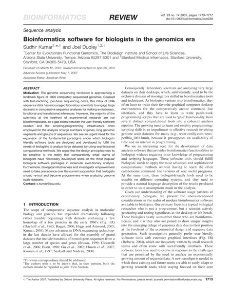 Pdf Bioinformatics Software For Biologists In The Genomics Era