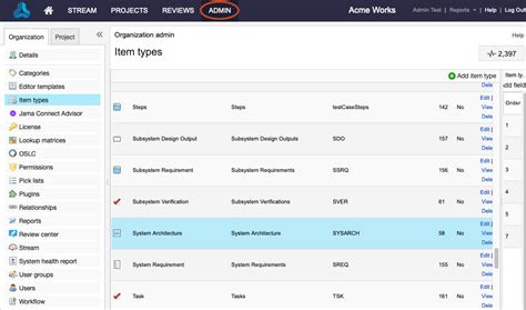 configure an item type for jama connect advisor