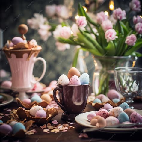 Premium Ai Image Illustration Of An Easter Table Setup Chocolate