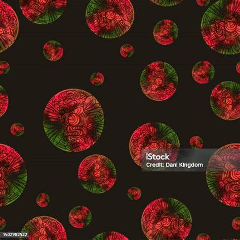 수채화 패턴 원형 지오메트리 빨간색으로 어두운 배경에 그라디언트 효과 기호가 있어 매끄러운 디자인 손으로 그린 그림 개념에 대한 스톡 벡터 아트 및 기타 이미지 Istock