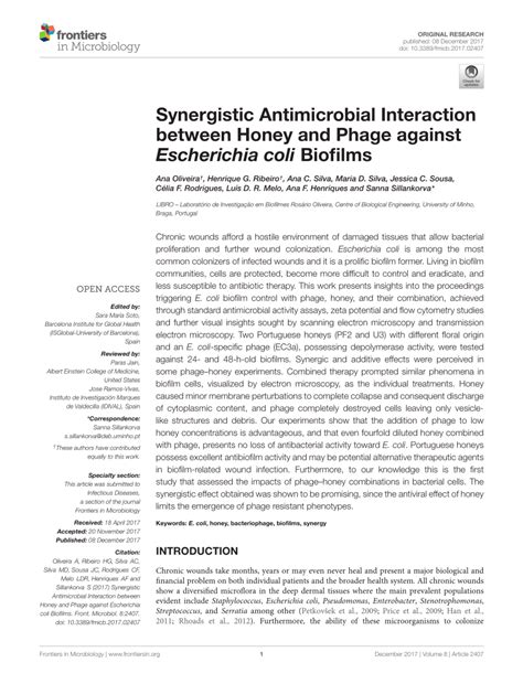 Pdf Synergistic Antimicrobial Interaction Between Honey And Phage Against Escherichia Coli