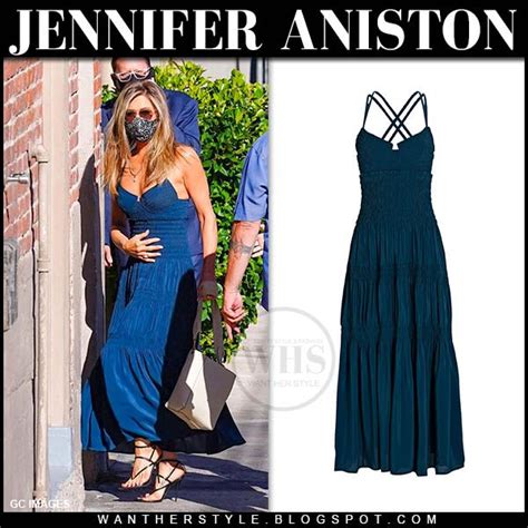 Jennifer Aniston In Blue Smocked Maxi Dress