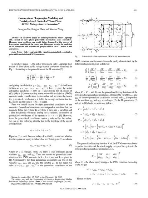 Comments On Lagrangian Modeling And Passivity Based Control Of Three Phase Acdc Voltage Source