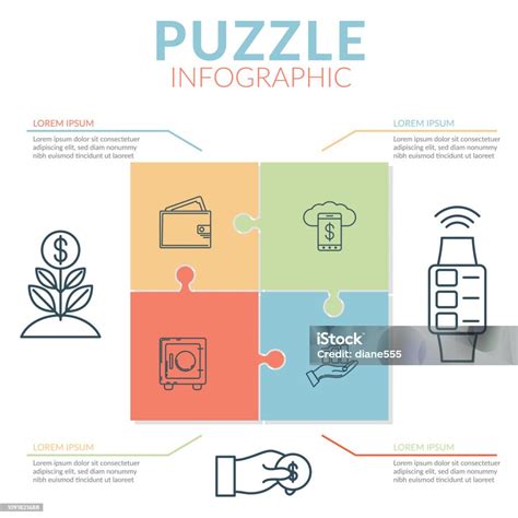 얇은 선 금융 아이콘 Infographic 퍼즐 조각그림 맞추기에 대한 스톡 벡터 아트 및 기타 이미지 조각그림 맞추기 연결 개념 Istock