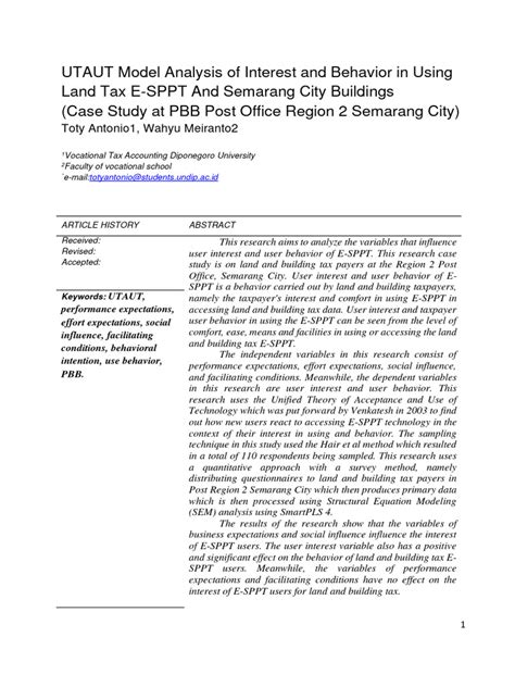 Utaut Model Analysis Of Interest And Behavior In Using Land Tax E Sppt