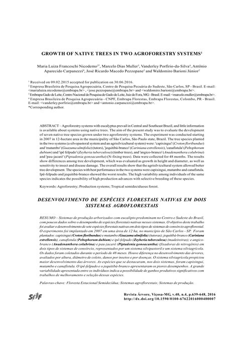 Pdf Growth Of Native Trees In Two Agroforestry Systems