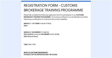 Registration Form Customs Brokerage Training Programme Grenada