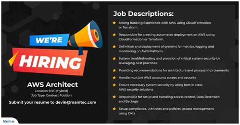 Maintec Technologies Usa On Linkedin Hiring Awsarchitect Jobs Itjobs C2c Contract
