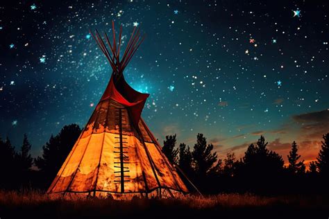 Beautiful Indian Teepee In The Night Sky With Stars Native American