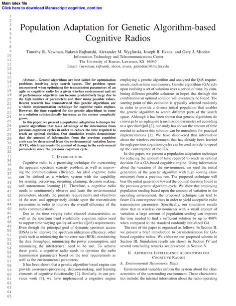 Pdf Population Adaptation For Genetic Algorithm Based Cognitive Radios