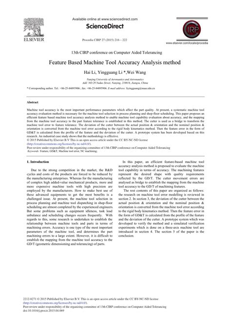 Pdf Feature Based Machine Tool Accuracy Analysis Method