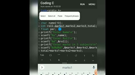 C Program To Accept Name Roll Marks In 3 Subjects Calculate Total Percentage C Program