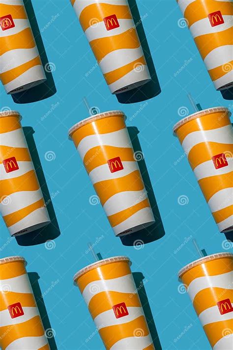 Yellow Glass Of Mcdonald S Paper Cup With Lid Takeaway Drink