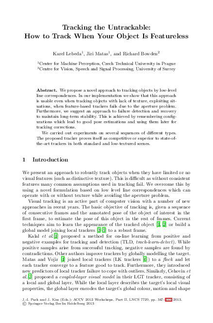 Pdf Tracking The Untrackable How To Track When Your Object Is Featureless