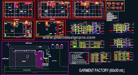 Garment Factory Design Autocad Dwg With Office And Storage