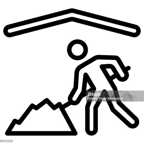 남자는 지붕 라인 아이콘 안전 엔지니어링 개념 흰색 배경에 캐노피 표지판 아래에서 작업하고 모바일 웹 디자인을 위한 개요에 있는