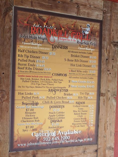 Menu At John Mulls Meats And Road Kill Grill Bbq Las Vegas