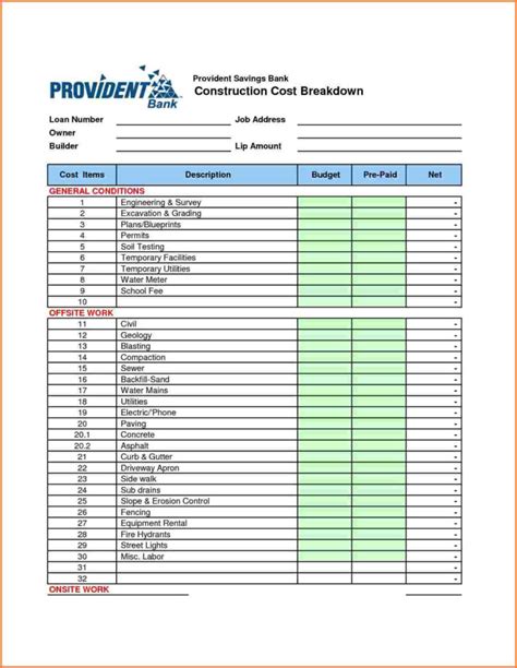 Cost Breakdown Template Db Excel Com