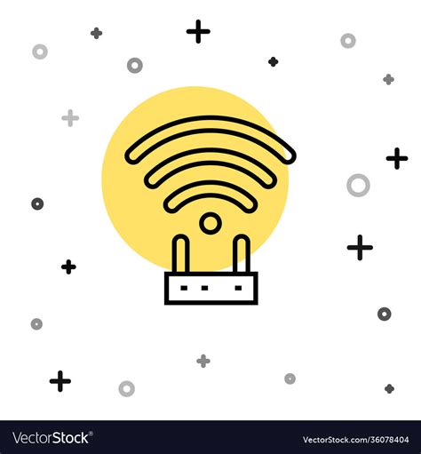 Black Line Router And Wi Fi Signal Icon Isolated Vector Image
