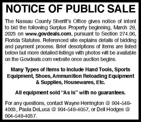 Notice Of Public Sale The Nassau County Sheriffs Office News Leader