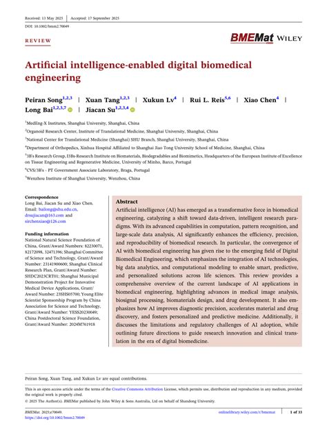 Pdf Artificial Intelligence‐enabled Digital Biomedical Engineering