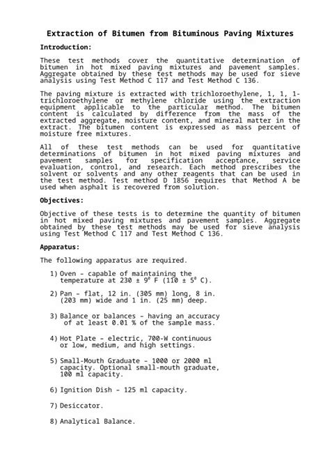 Doc 34 Extraction Of Bitumen From Paving Mixtures Dokumen Tips