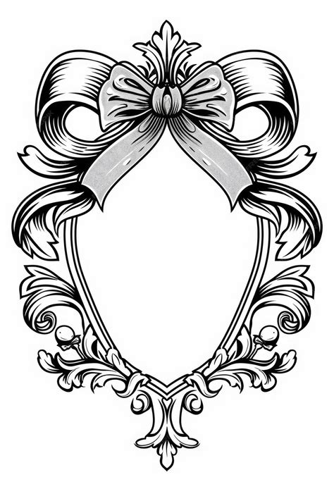 Crest Outline Classic Vintage Baroque Wedding Border With Bridal Bow On Crest Outline Classic Vintage Baroque Wedding Border With Bridal Bow On