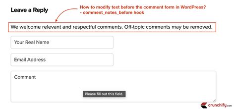 how to modify the notes shown before the wordpress comment form crunchify