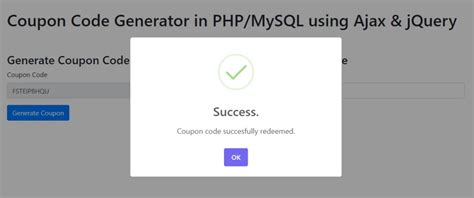 Coupon Code Generator In Php And Mysql Using Ajax And Jquery