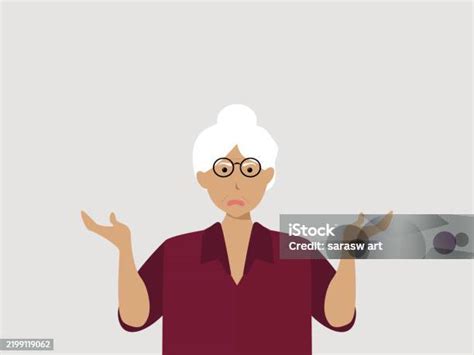 혼란스러워하는 노인 여자는 어깨를 으쓱하고 그의 손을 벡터 일러스트 레이 션을 펼치고 있습니다 T 셔츠에 대한 스톡 벡터 아트 및 기타 이미지 Istock