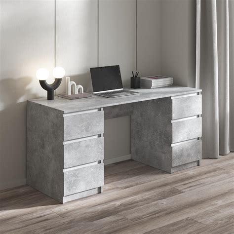 ᐉ Стол компьютерный Vays R 2 с двумя тумбами на 6 выдвижных ящиков с фасадами без ручек Бетон