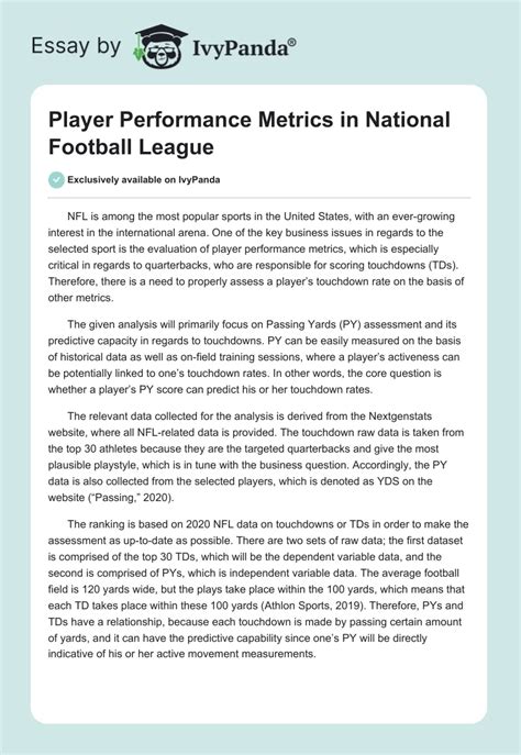 Player Performance Metrics In Football League 1356 Words Essay Example