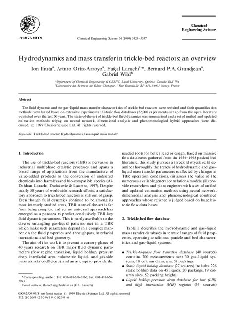 Pdf Hydrodynamics And Mass Transfer In Trickle Bed Reactors An Overview