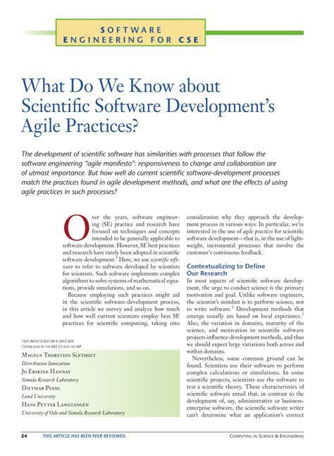 Pdf What Do We Know About Scientific Software Developments Agile Practices