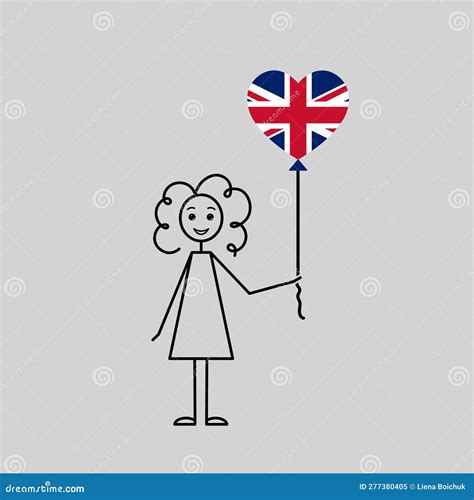 Hand Drawn British Girl Love Great Britain Sketch Female Character