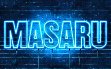Download Wallpapers Happy Birthday Masaru 4k Blue Neon Lights Masaru Name Creative Masaru