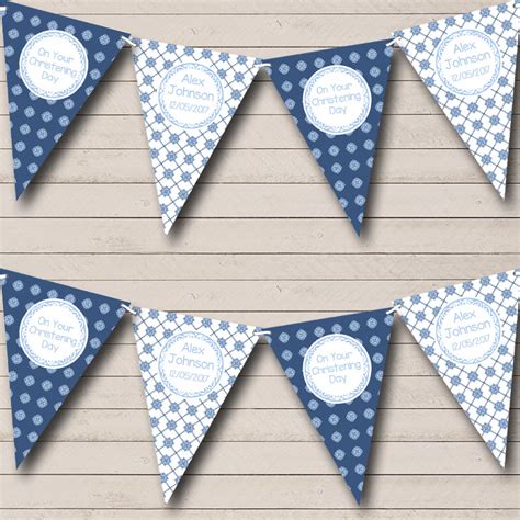 Blue Pretty Patterns Custom Personalised Christening Baptism Flag