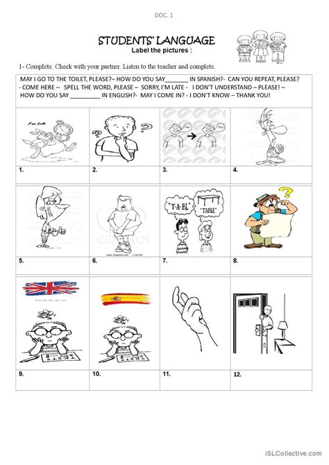 Students Language In The Esl Class English Esl Worksheets Pdf And Doc