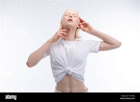 Nice Abs Slim Young Blonde Haired Woman With Nice Abs Posing In Short