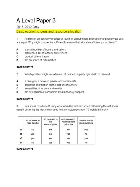 A Level Paper 3 2016 2012 Only Basic Economic Ideas And Resource Allocation Pdf Externality